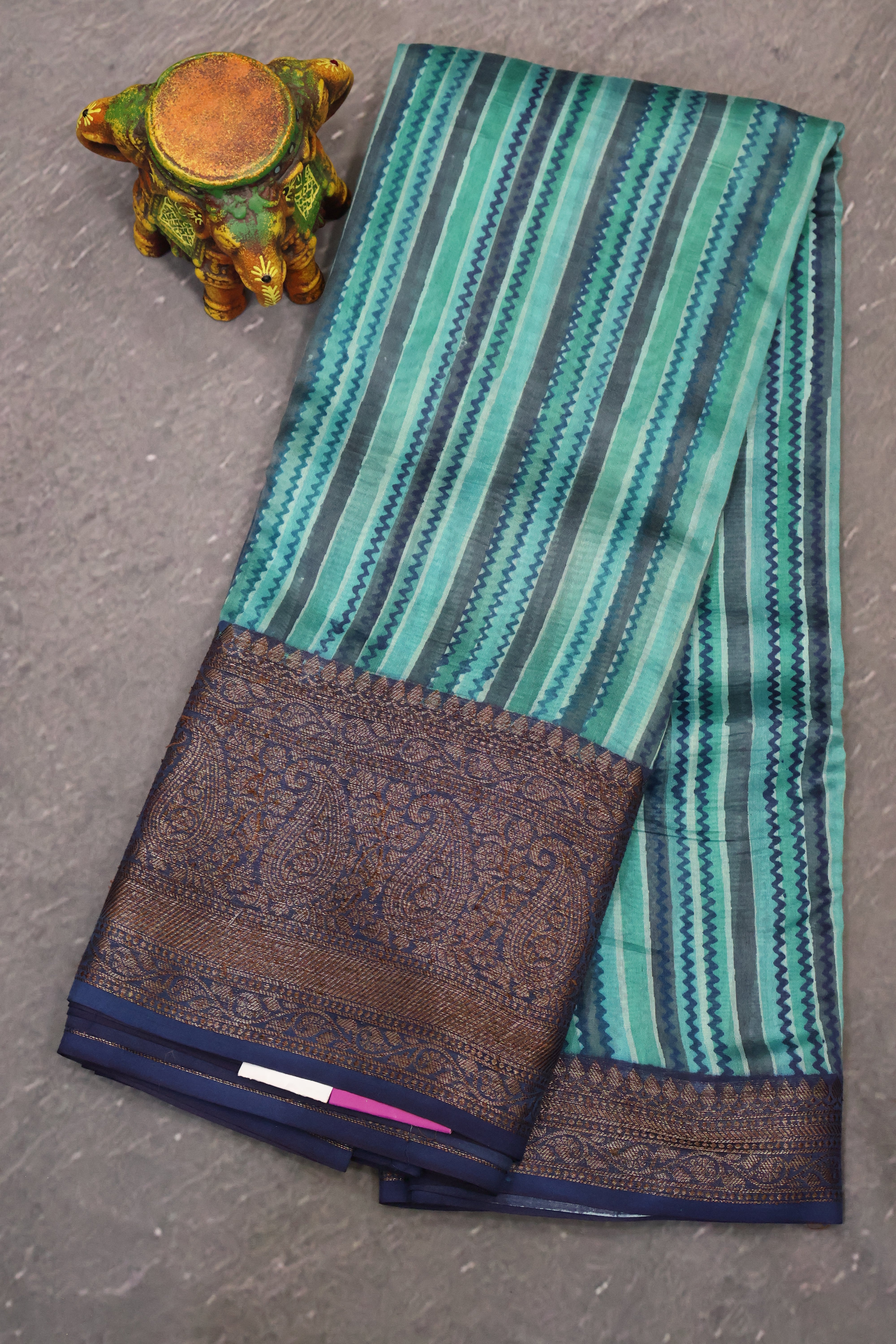 Chanderi Saree-Horizontal Lines-Sea Green – Charvi Boutique