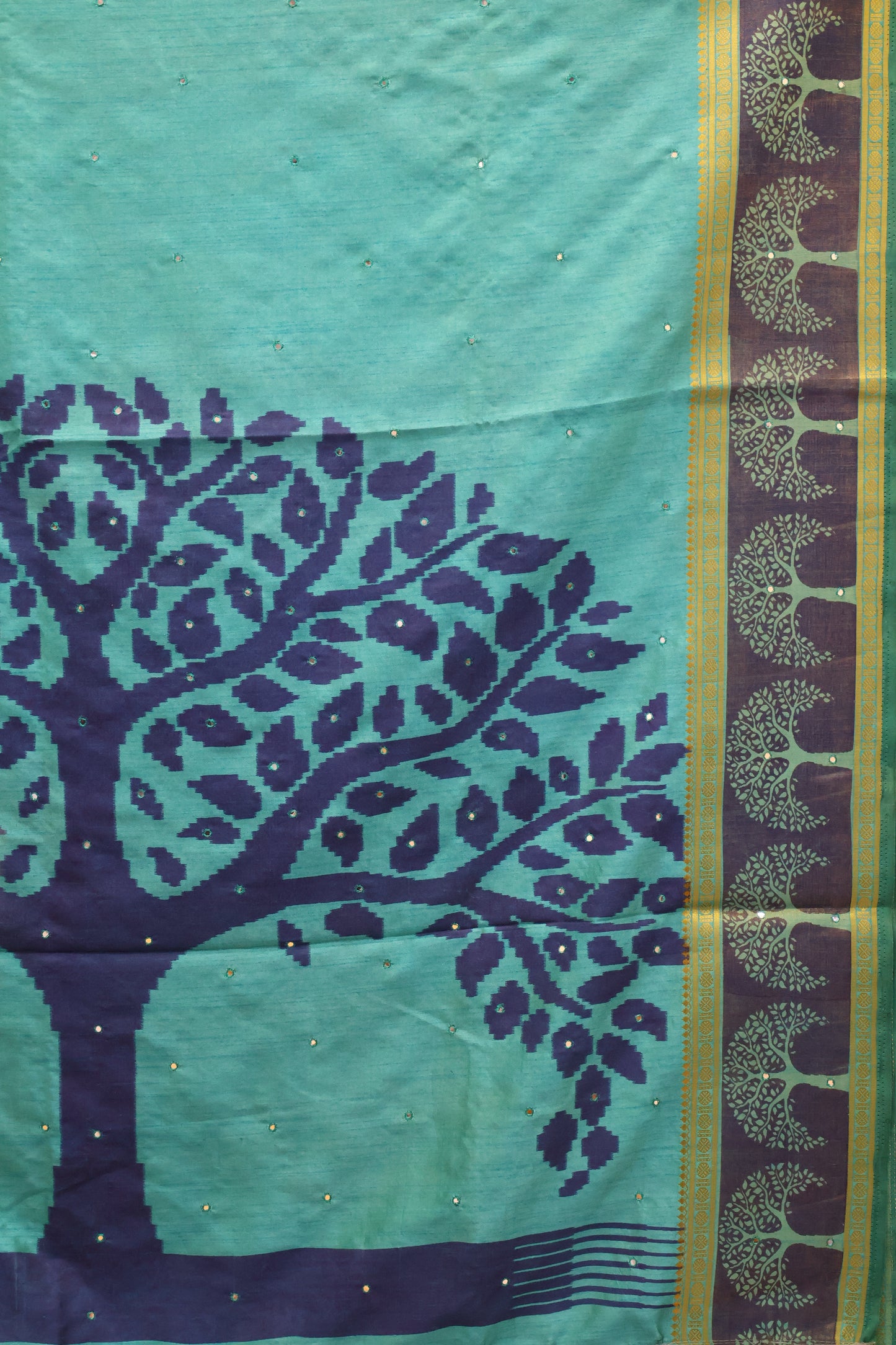 Semi Tussar Saree - Blue Tree Pattern – Charvi Boutique