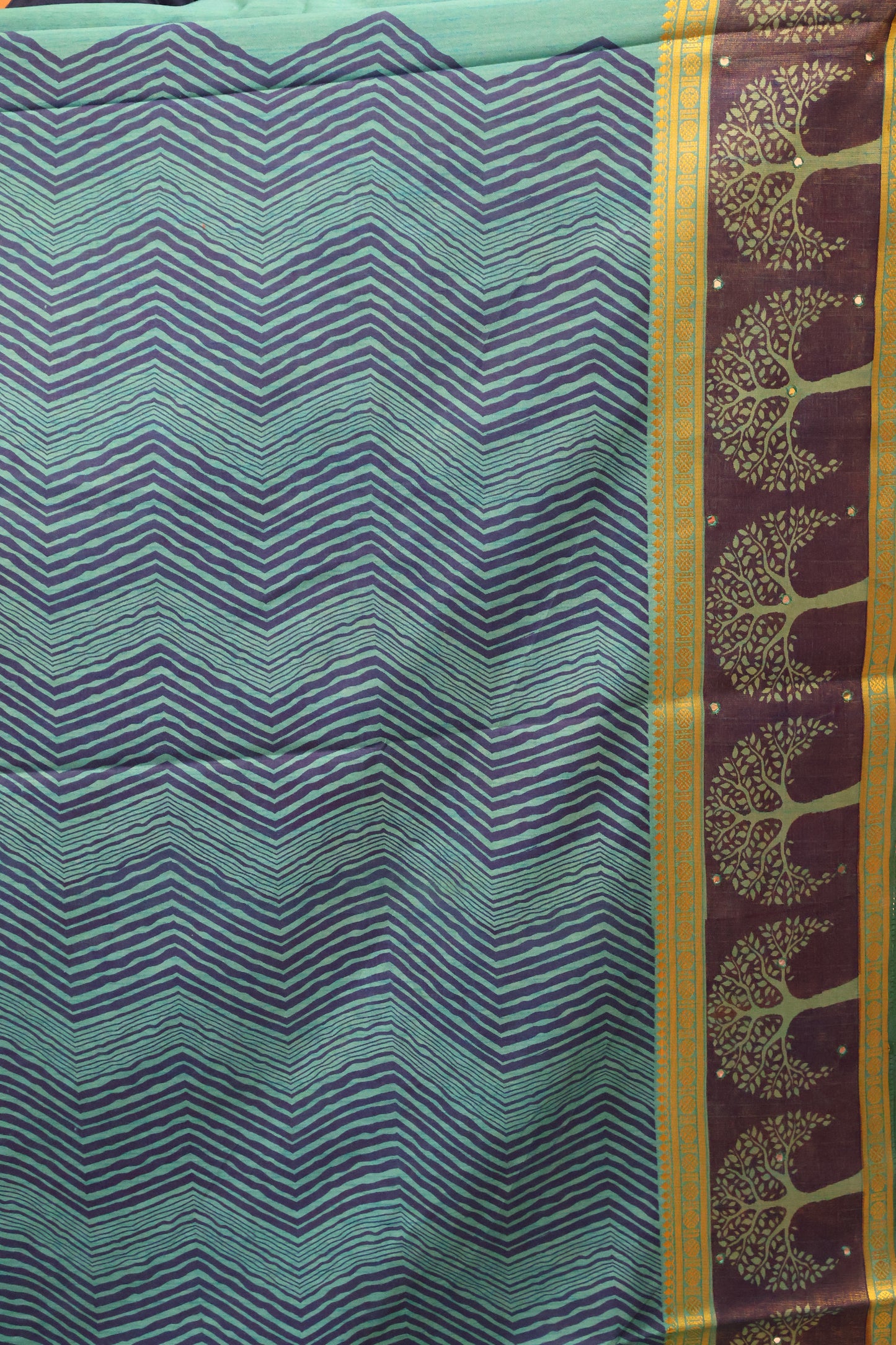 Semi Tussar Saree - Blue Tree Pattern – Charvi Boutique