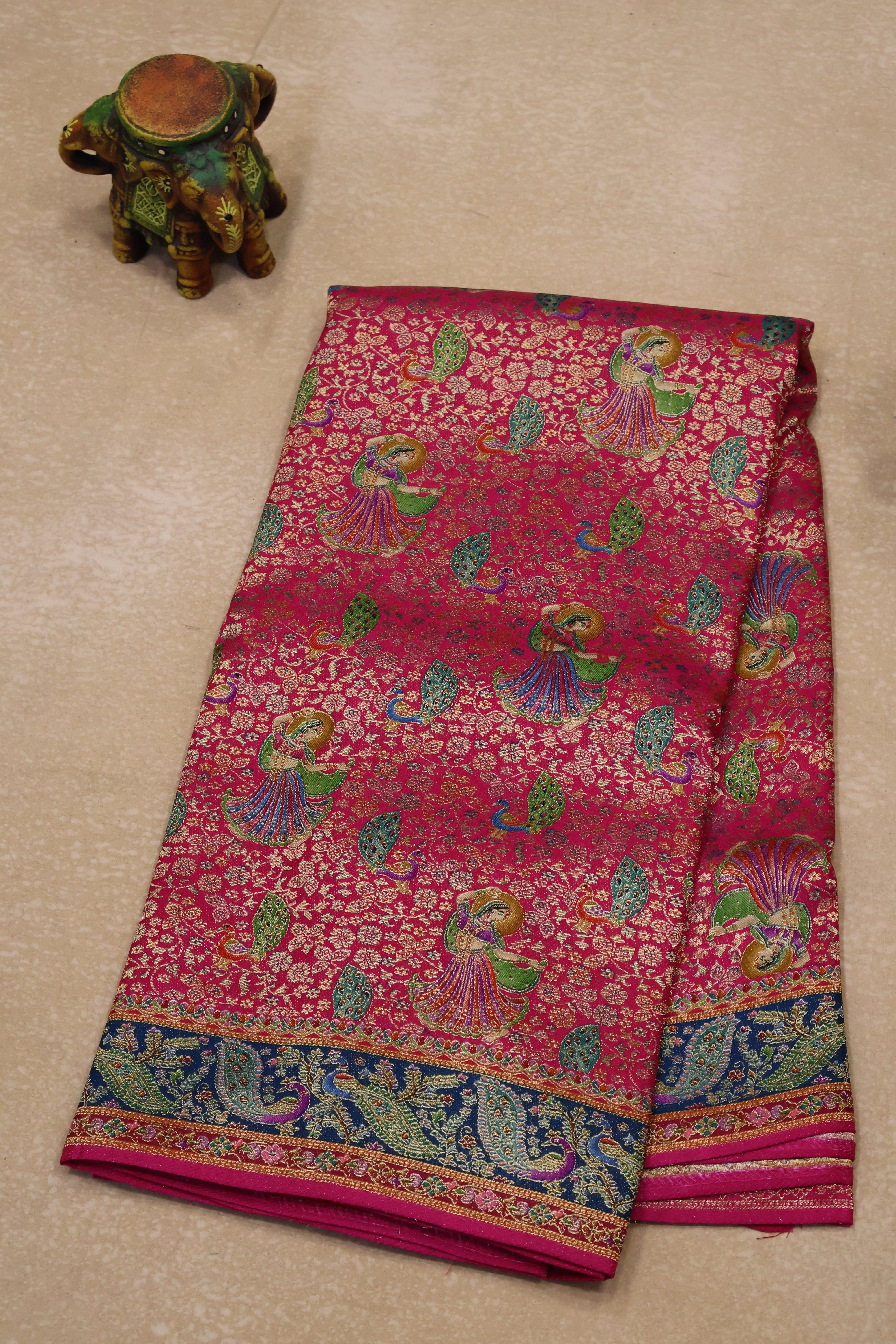 Pure Banarasi Silk Saree- Rani Pink Position Print – Charvi Boutique